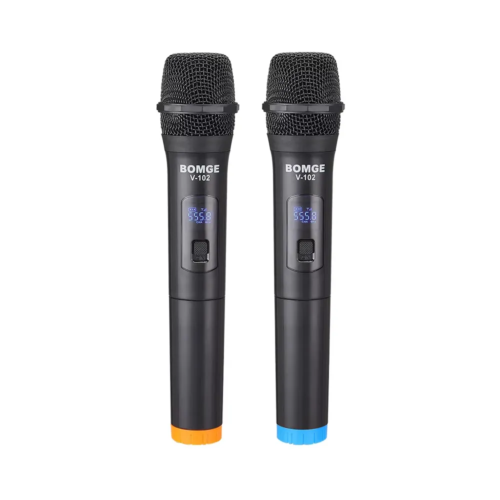 BOMGE V-102 Wireless Microphone System, Dual Frequency VHF Fixed Wireless Kit with 2 Handheld ...