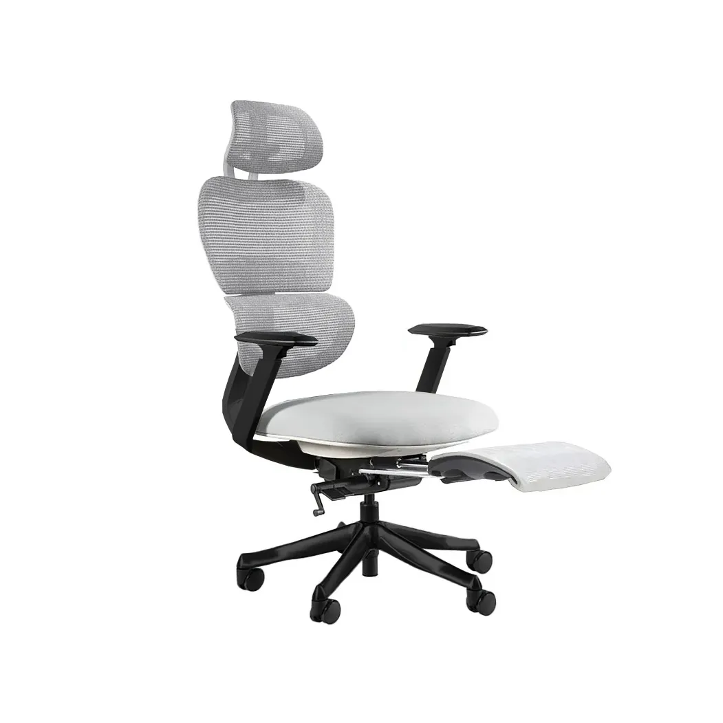 Premium High Quality Office Chair with Foot Rest - Grey Mesh