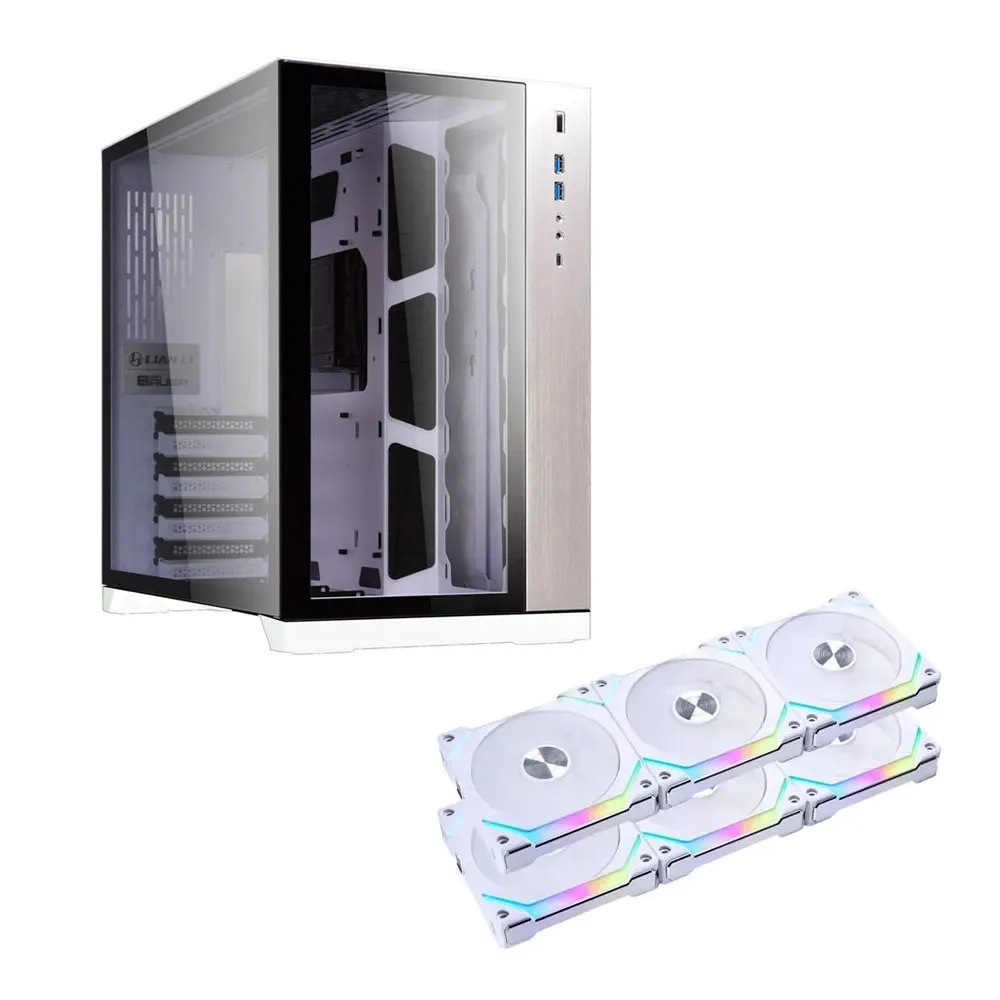 Lian Li O11 Dynamic Midi Tower, Tempered Glass (White) + Lian Li UNI ...