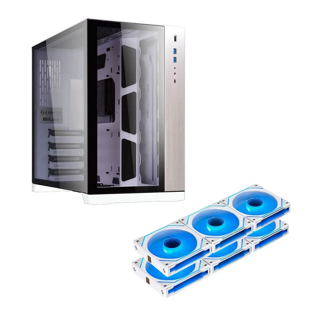 Lian Li O11 Dynamic Midi Tower, Tempered Glass (White) + Lian Li UNI ...